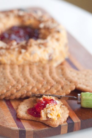 Cheddar-Pecan Cheese Ring with Strawberry Preserves